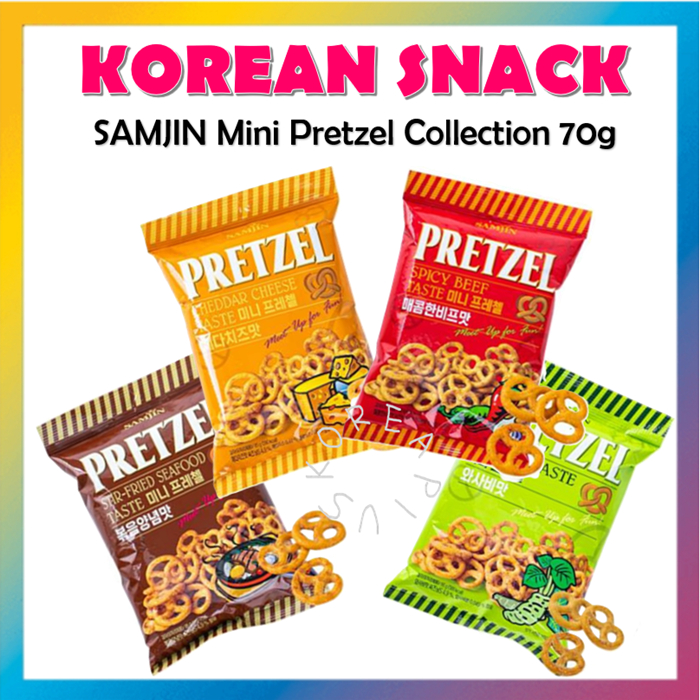 [KOREAN SNACK] SAMJIN Mini Pretzel Collection 70g Seafood,Cheese,Wasabi ...