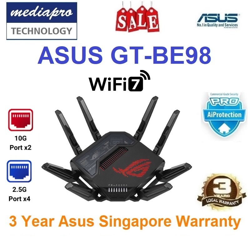 ASUS GT-BE98 ROG Rapture Quad-band WiFi 7 (802.11be) Gaming Router ...