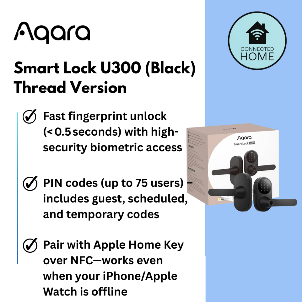 AQARA Smart Lock U300 (Black) Thread Version | Fingerprint, PIN, NFC ...