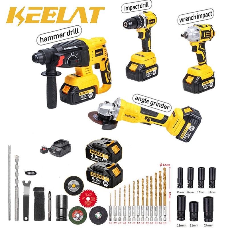 KEELAT 4-in-1 Brushless Impact Drill Impact Wrench Angle Grinder Hammer ...
