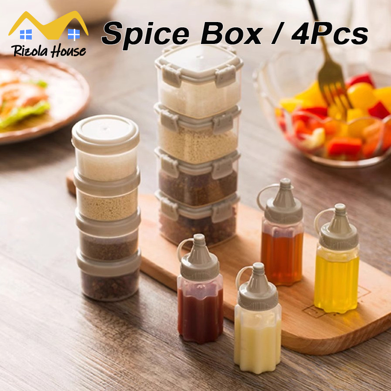 【SG】4pcs Sauce Bottle Spice Box Squeeze Bottle Set Portable Mini Sauce ...