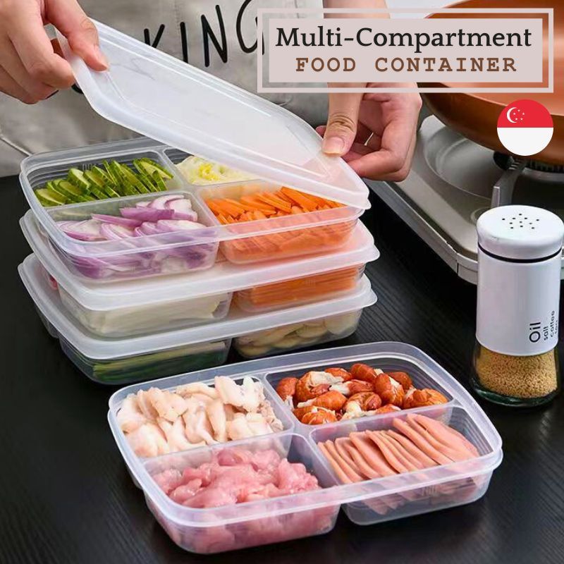 SG Stock Food Container Multi-Compartment Stackable Organizer Meat Vegetables Meal Plan Freezer ...