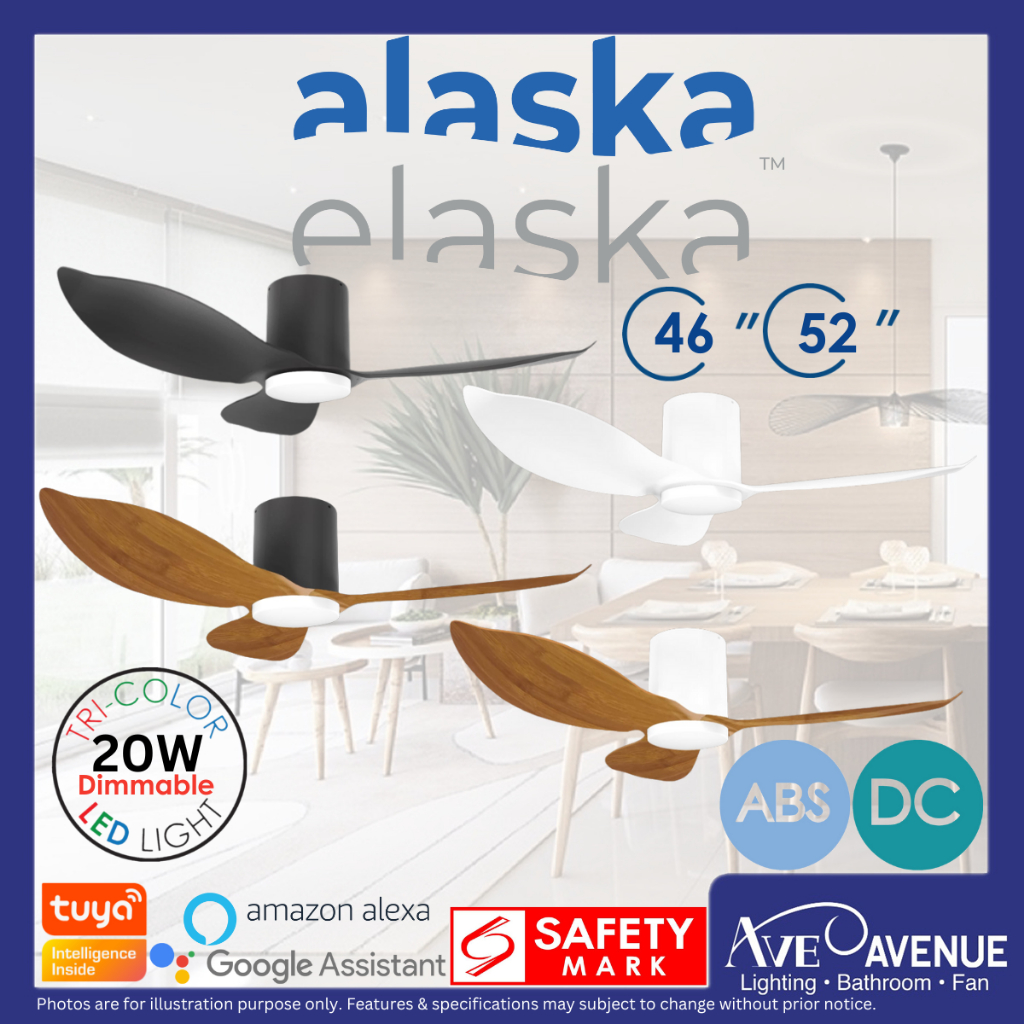 ALASKA Hydson/eHydson 46/52 Inch DC Motor Ceiling Fan w Dimmable LED 3 ...