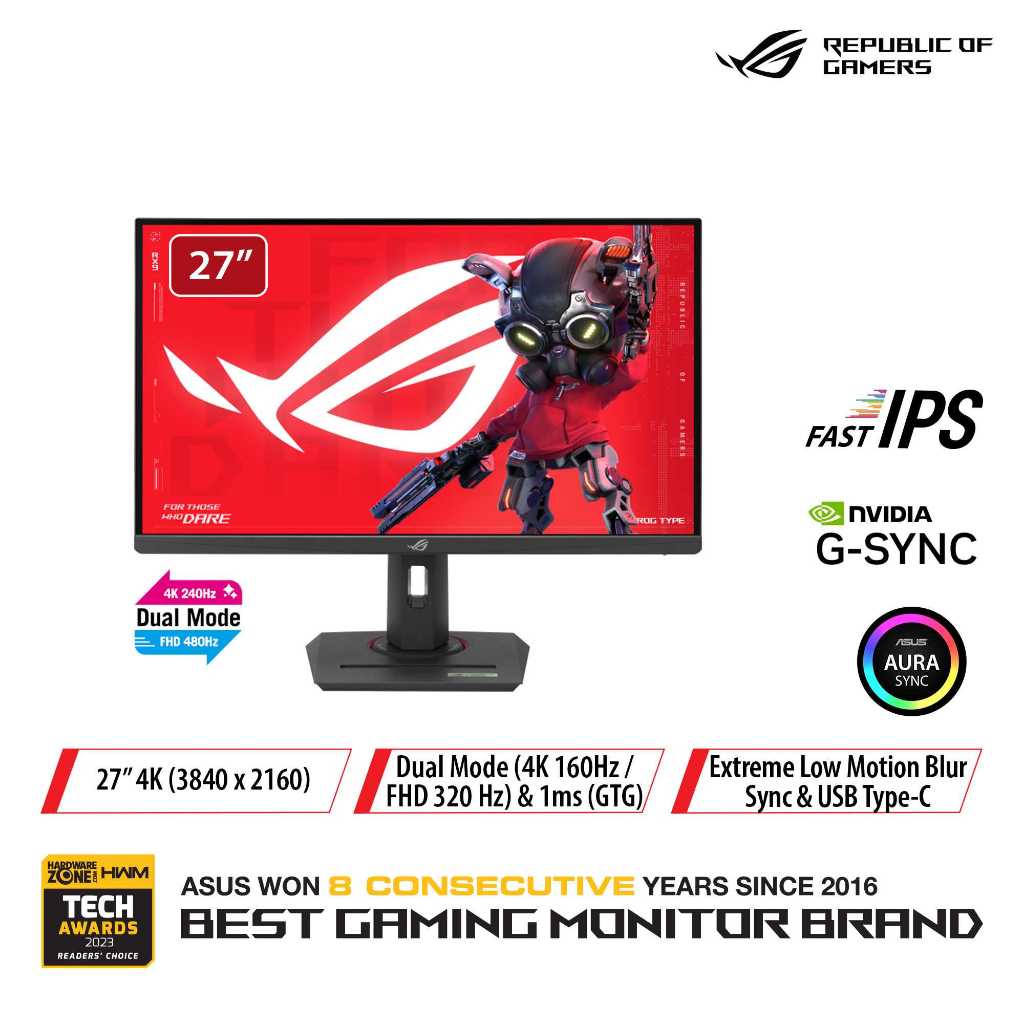 ASUS ROG Strix XG27UCG Dual Mode Gaming Monitor - 27", Dual Mode (4K ...