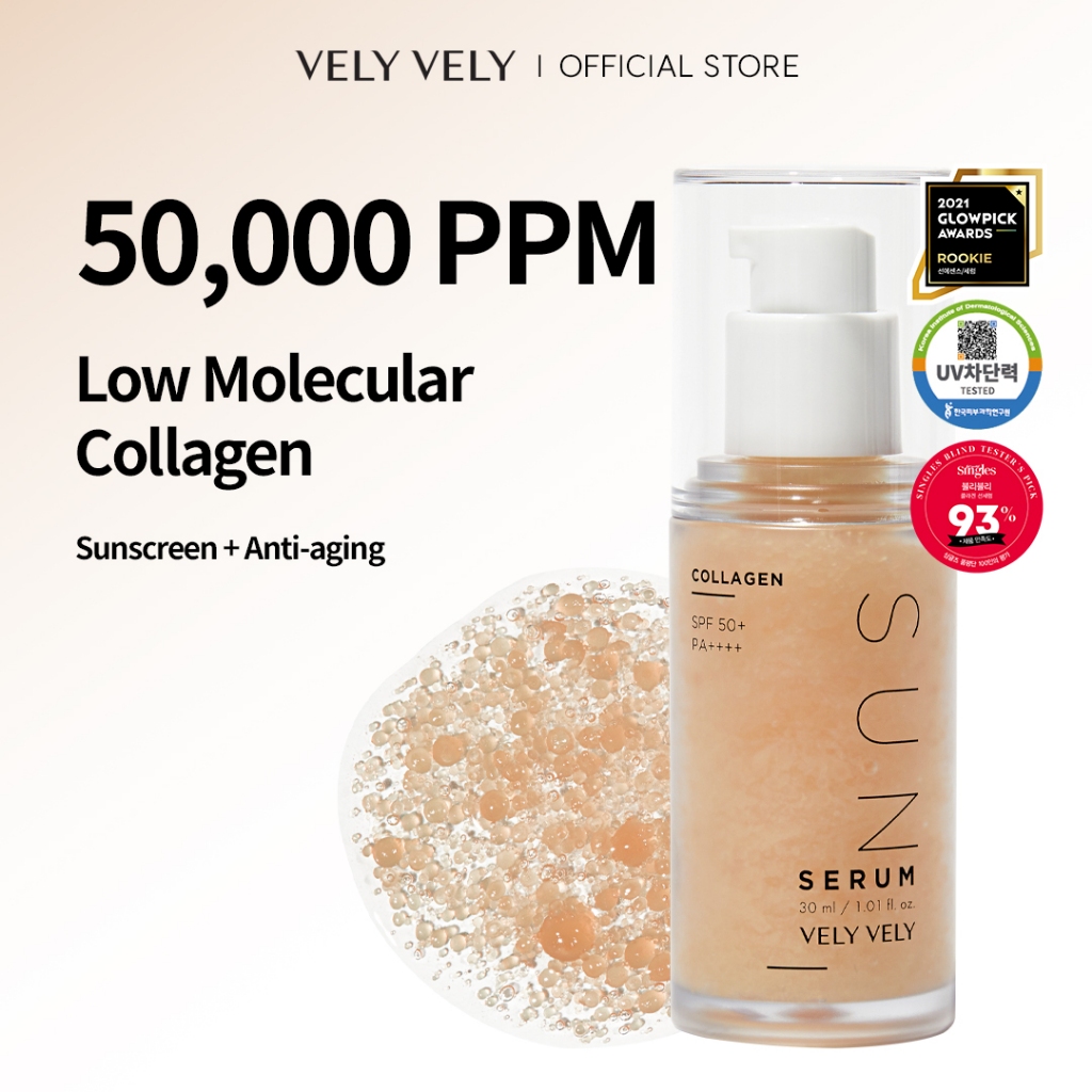 [VELY VELY] Collagen Sun Serum SPF 50+PA++++ 30ml, Low Molecular ...