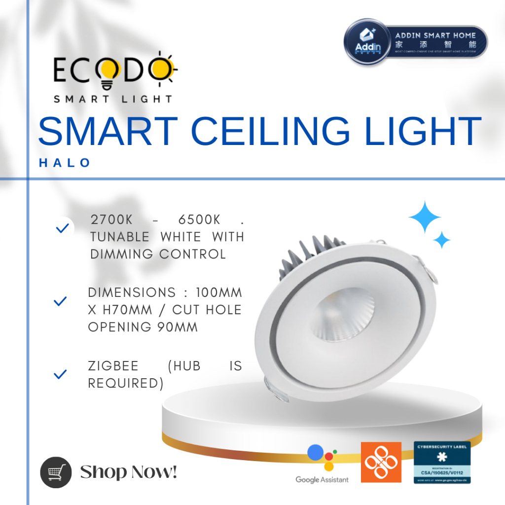 ECODO Halo 12W - Zigbee 3.0 Smart Light, 2700K-6500K Adjustable Color ...