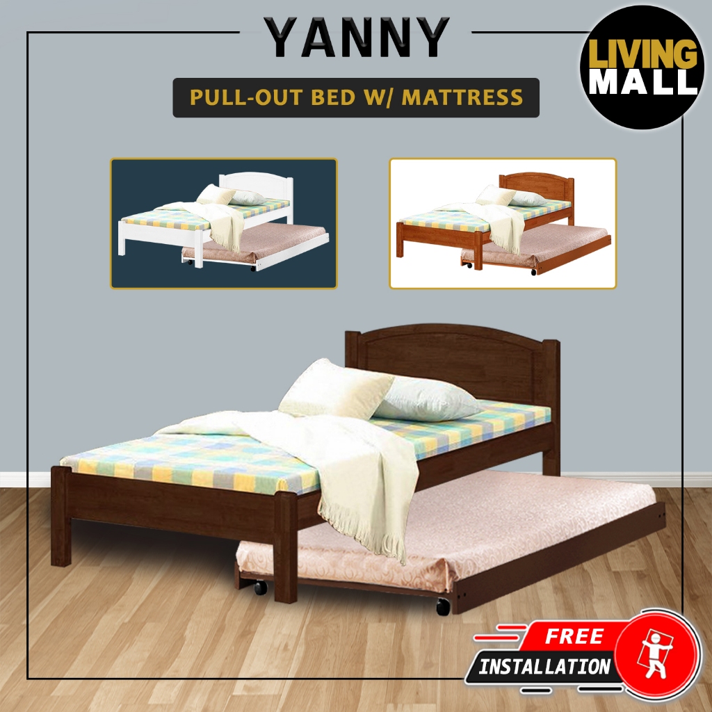 Living Mall Yanny Pull-Out Bed Single, Super Single Solid Rubberwood ...