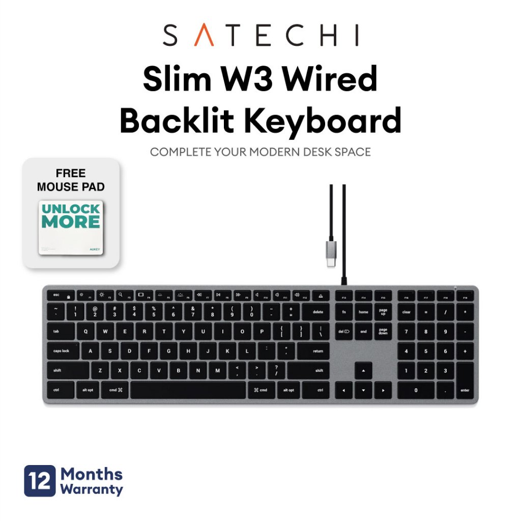 Satechi W3 Slim USB-C Wired Backlit Keyboard | Shopee Singapore