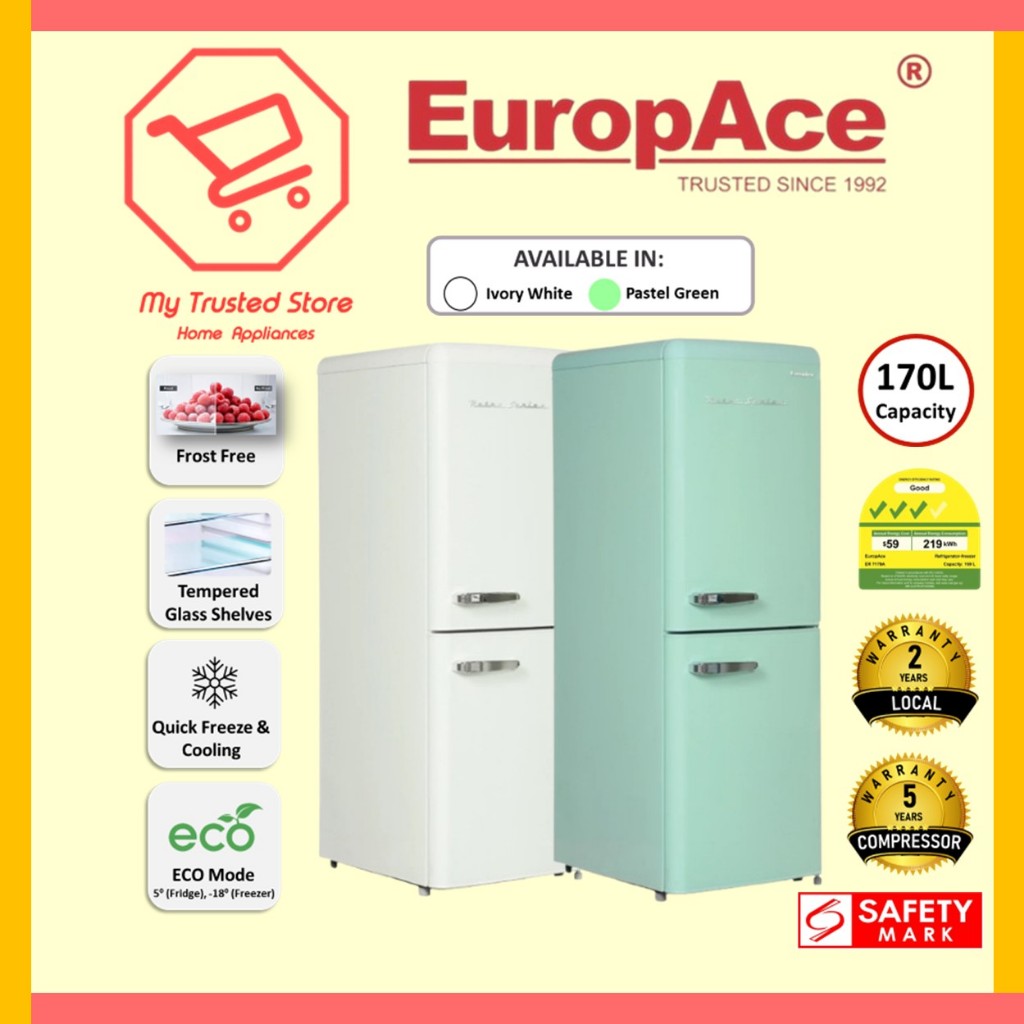 EuropAce 170L Retro 2-Door Fridge [ER7178A] Upgraded Version with 3 ...