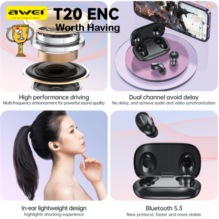 Awei TWS T20 T60 Touch Control Earbuds Water Resistant | Gaming ...