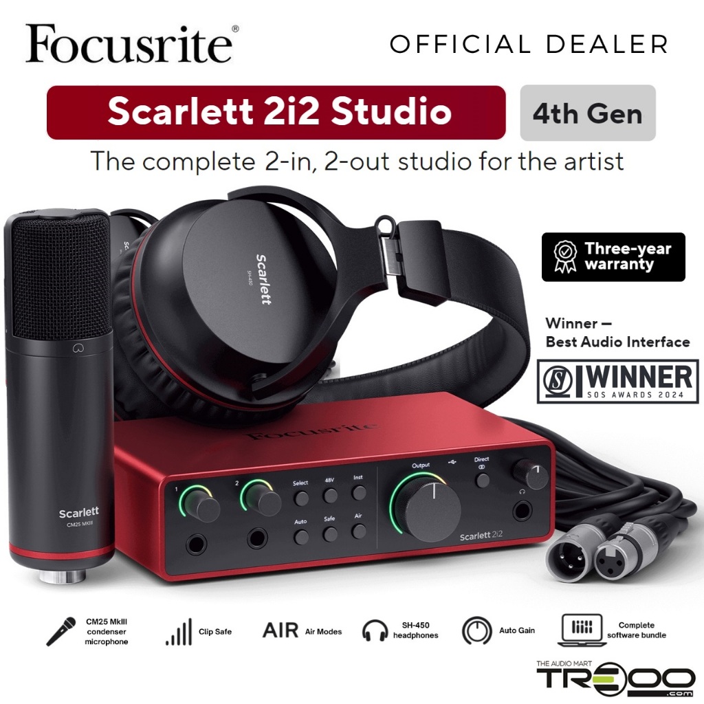 Focusrite Scarlett 2i2 Studio (4th Gen) USB Audio Interface Set with CM25 MkIII Condenser ...