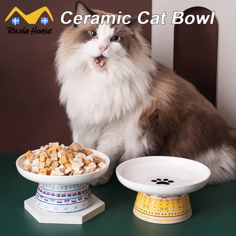 【SG】Ceramic Cat Bowl High Leg Neck Protection Cat Food Bowl Cat Bowl ...