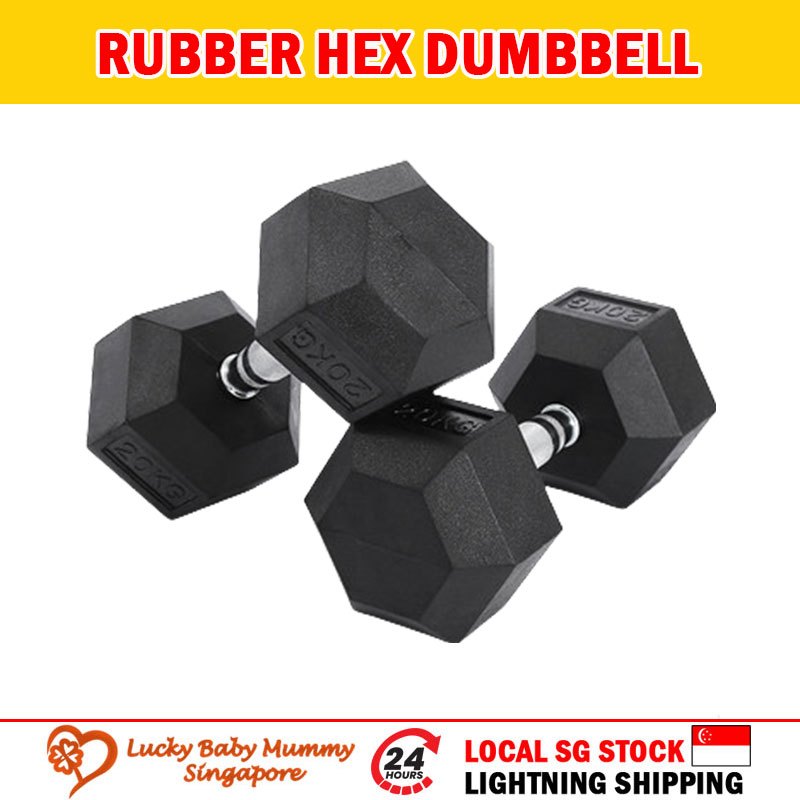 Rubber Coated Hexagon Dumbbell with Contoured Chrome Handle - Dumbbells ...