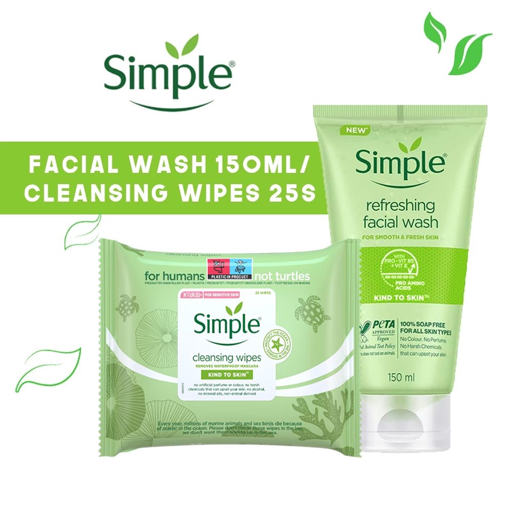 Simple Refreshing Facial Wash 150ml / Cleansing Facial Wipes 25 Sheets ...