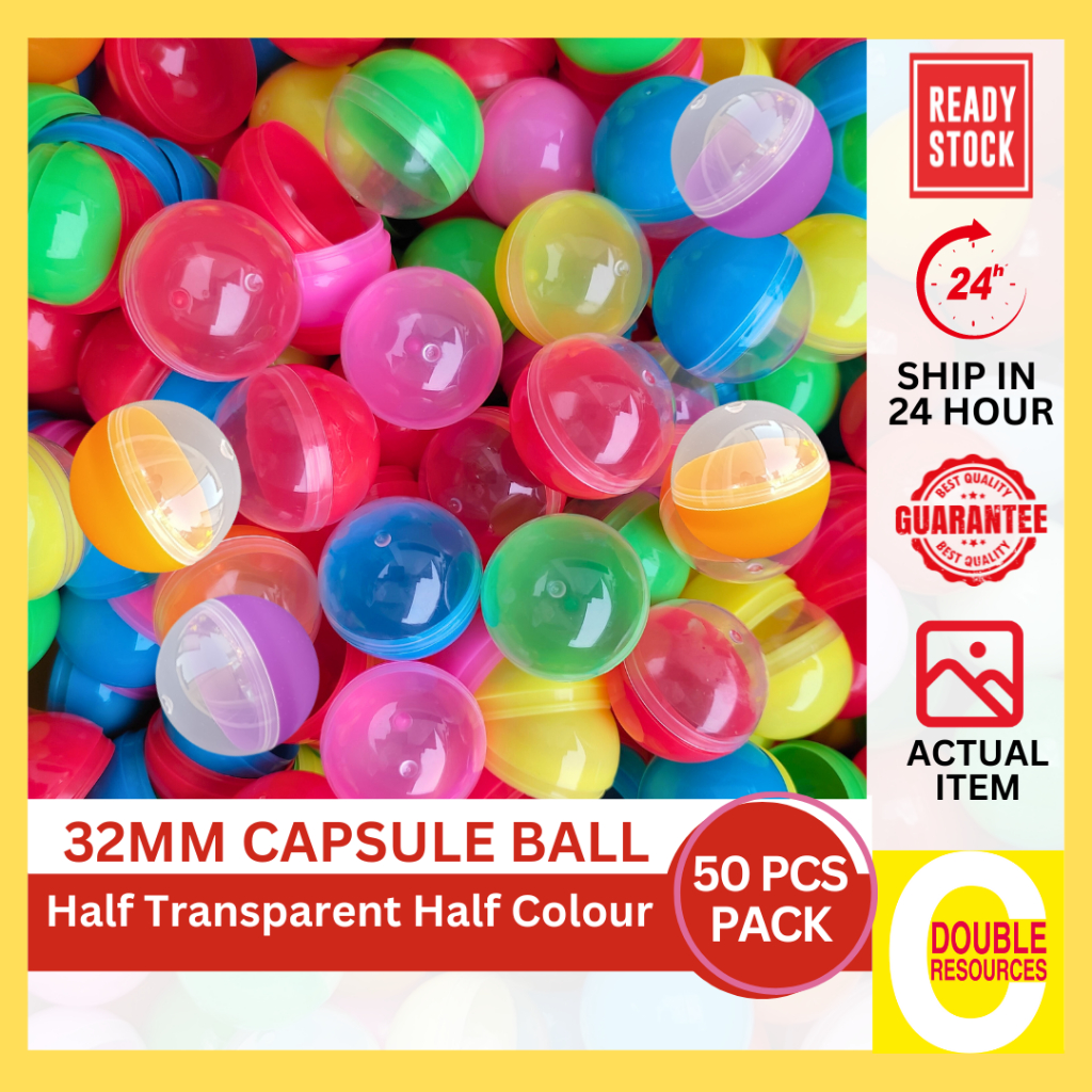 50pcs 32mm Half Colour Mini Capsule Ball Lucky Draw Ball Transparent ...