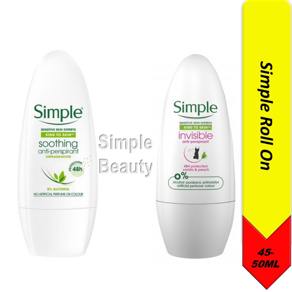 Simple Deodorant Roll On Gentle / Invisible / Soothing / Pure, 45ml ...