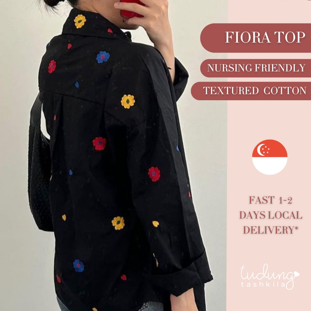 Fiora Top | Textured Cotton | 2 colours Available | Shopee Singapore