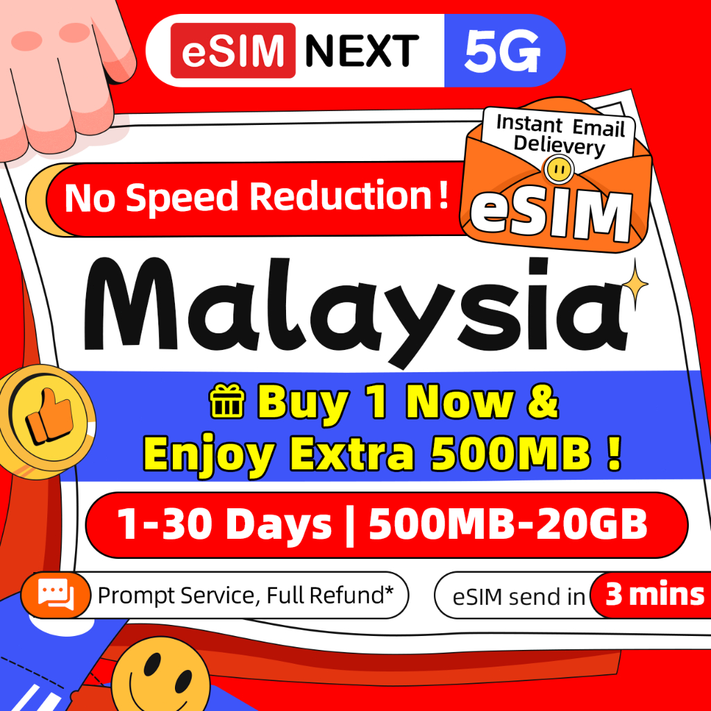 Malaysia eSIM Daily 500MB-3GB 5G/4G High Speed Unlimited Travel Data MY Celcom/DiGi/Maxis/U ...
