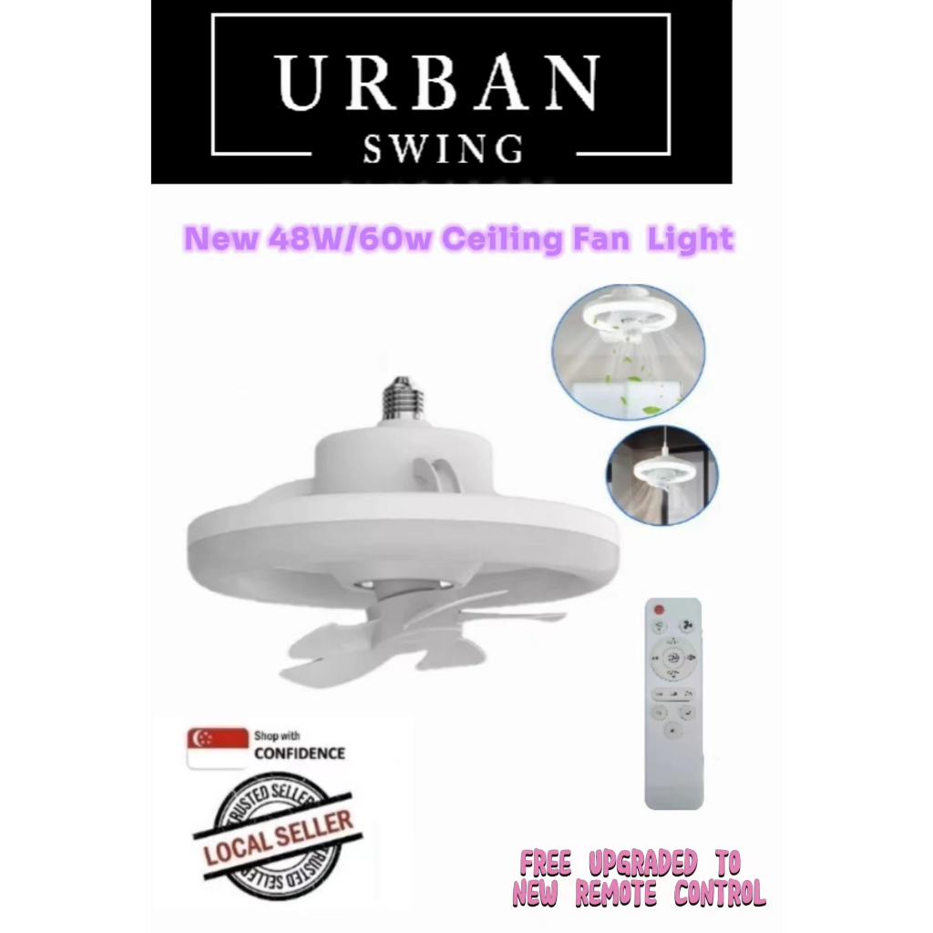 [SG🇸🇬Seller] E27 360° Rotation 48/60W LED Ceiling Fan Light with Remote ...