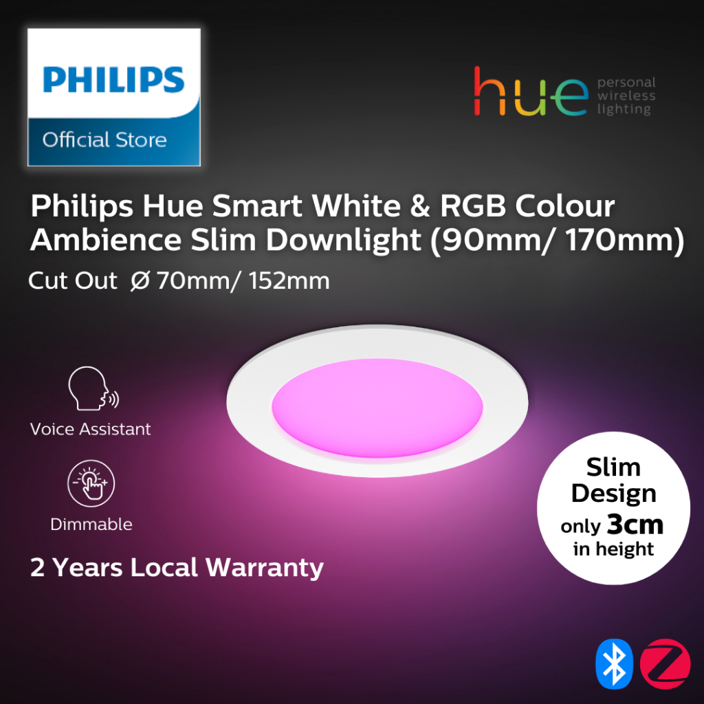 Philips Hue Smart White & RGB Colour Ambience Slim Downlight (90mm ...