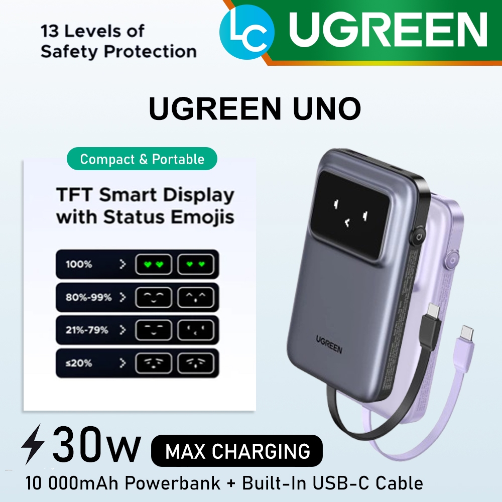 UGREEN Uno Power Bank Built-In USB-C Cable 10000mAh 30W Fast Charging ...