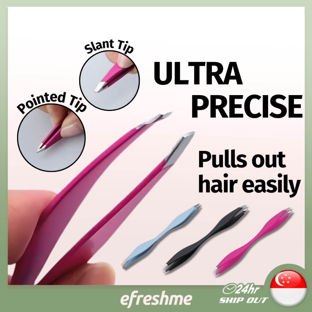 Premium Stainless Steel Slant Pointed Eyebrow Hair Tweezer Double End ...