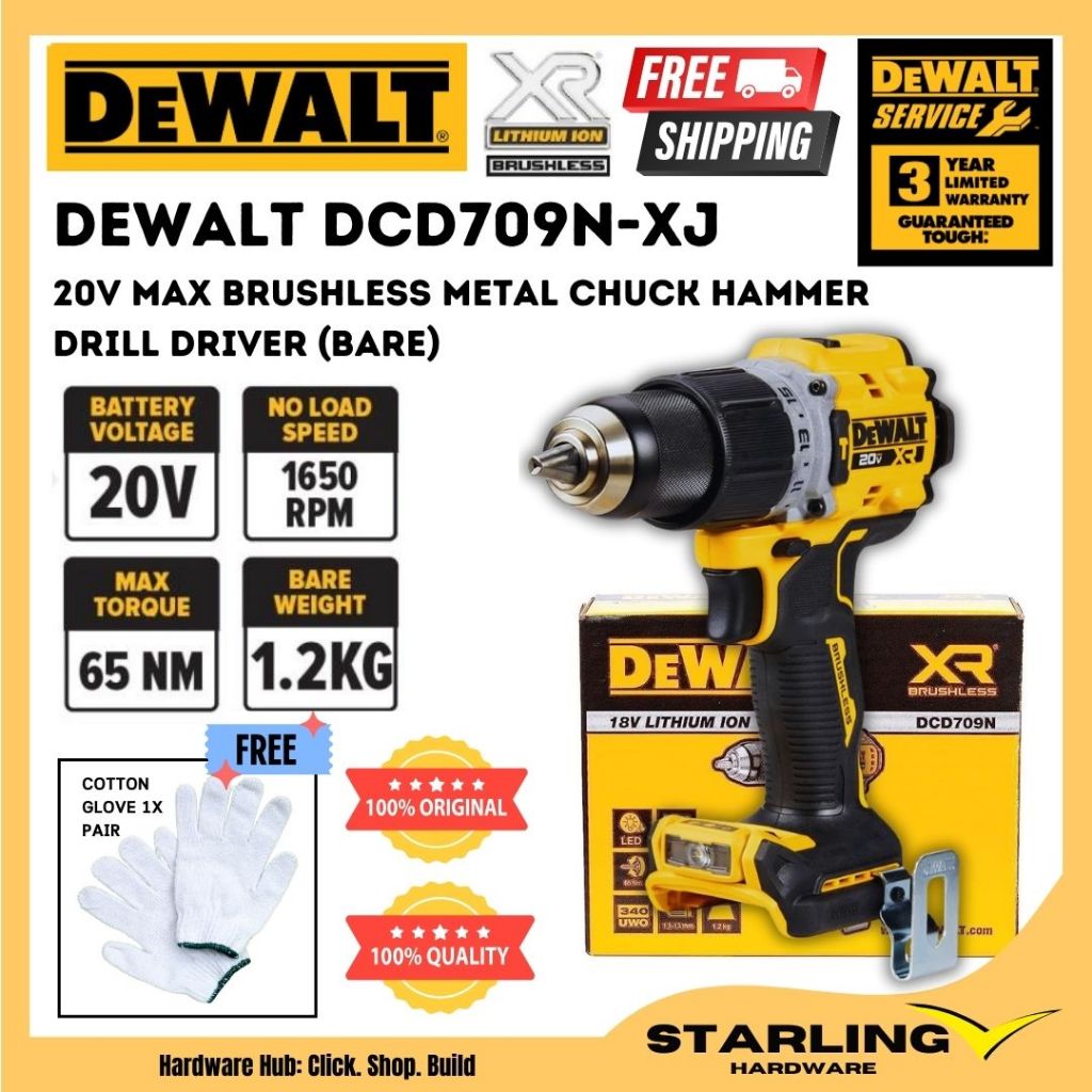 DeWALT DCD709N-XJ 20V MAX Brushless Metal Chuck Hammer Drill Driver ...