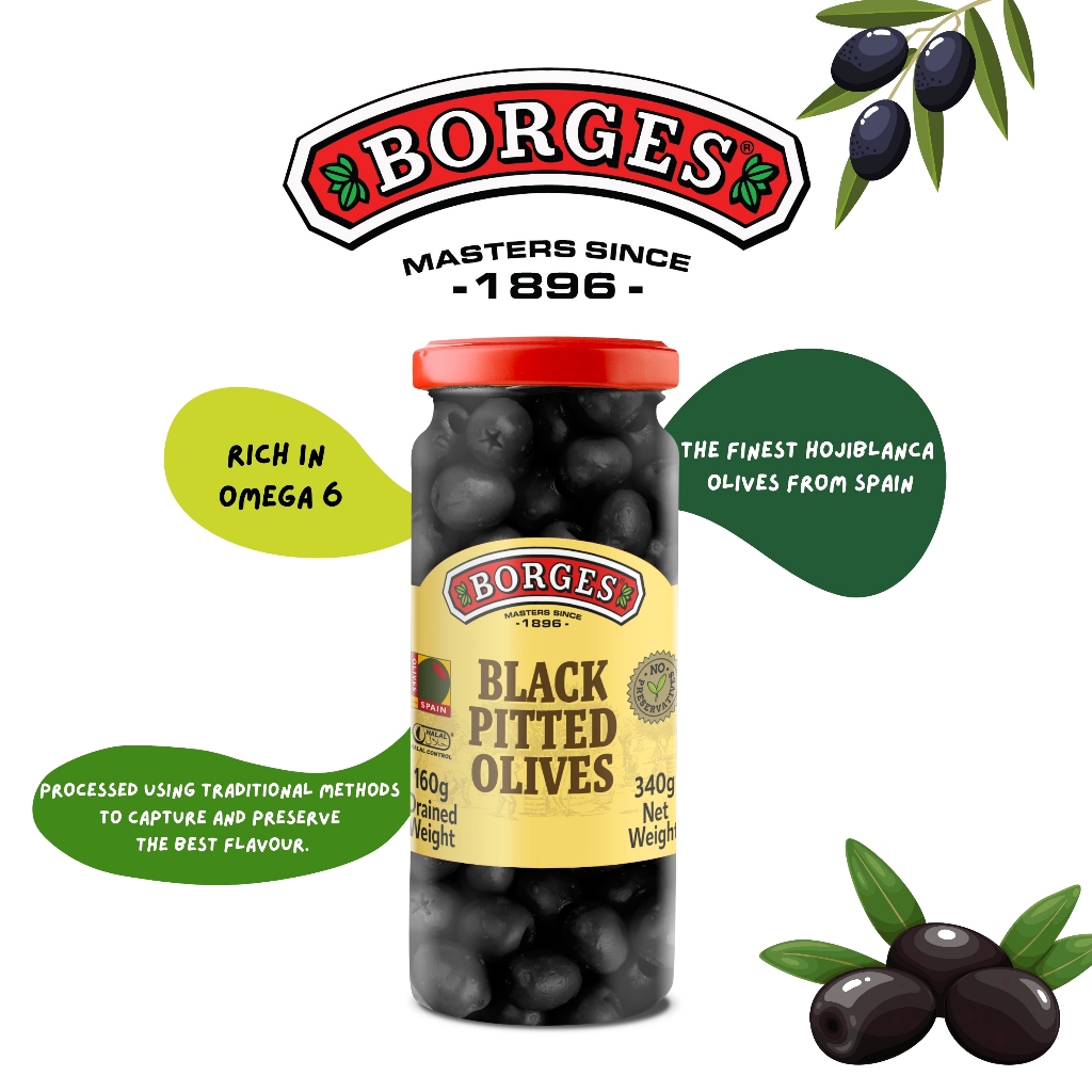 Borges Pitted Black Olives (285g) | Shopee Singapore