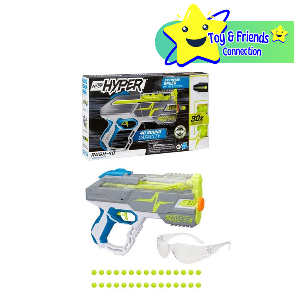 Nerf Hyper Rush-40 Pump-Action Blaster and 30 Nerf Hyper Rounds, 110 ...