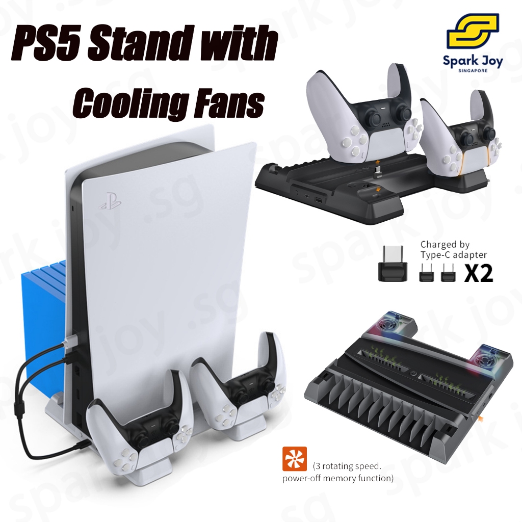 【SG】PS5 Slim Cooling Stand Fan Game Disc Storage PS5 Dual Controller ...