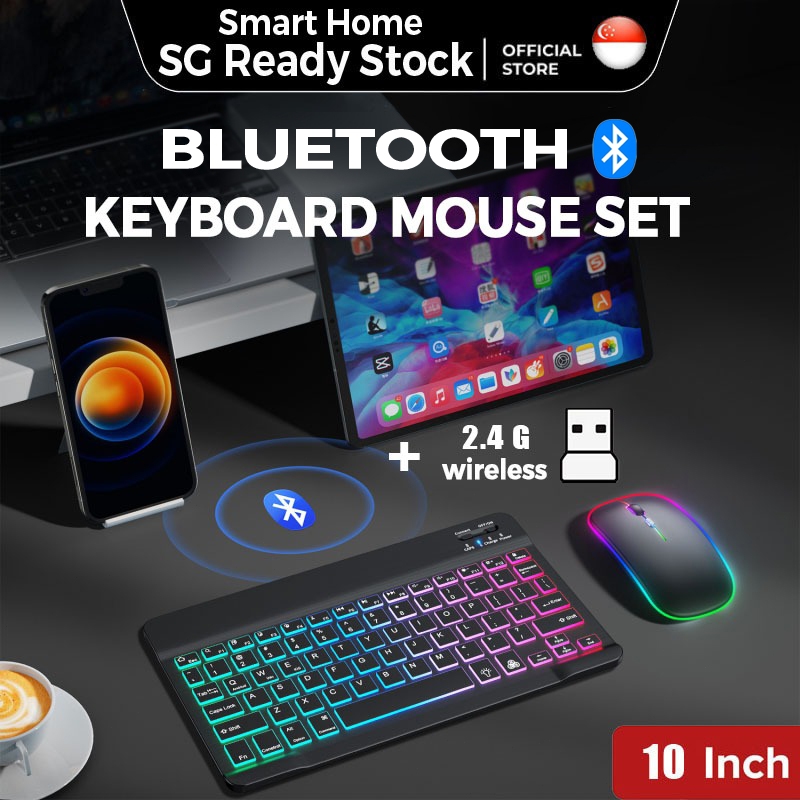 Sg🔥 Mini Wireless Bluetooth Keyboard Mouse Set Ultra Slim Rechargeable Portable For Ipad