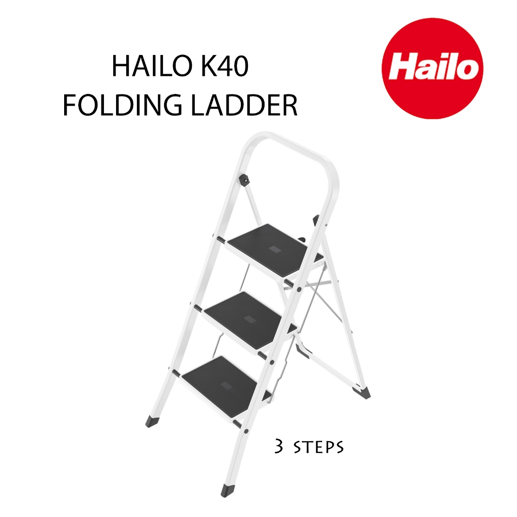 Hailo 3 Step Sturdy German Steel Household Folding Premium Ladder - Step Stool - BasicLine ...