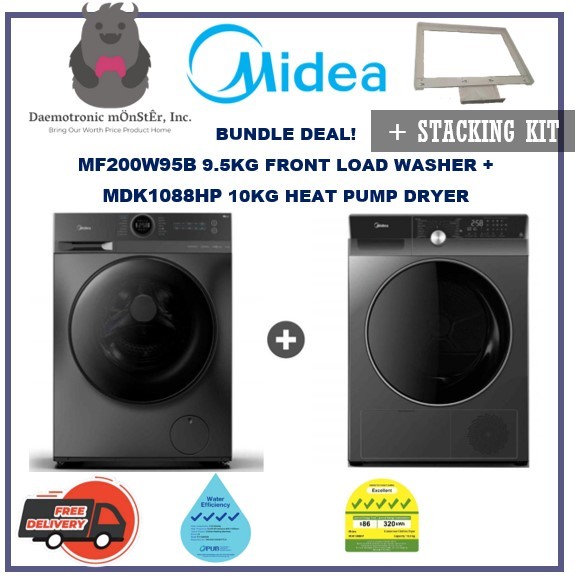 Midea Bundle MF200W95WB + MDK-1088HP Front Load Washer (9.5kg) + Heat ...