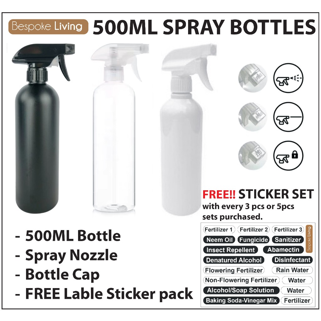 PREMIUM QUALITY SPRAY BOTTLE 500ML with FREE Content Sticker Labels ...