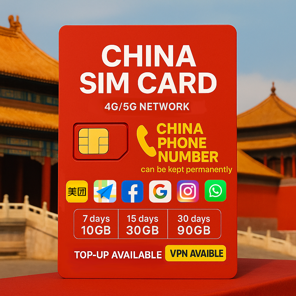 China SIM Card + VPN🔥 Up to 100GB Data, Bonus 300 CNY Call Credit ...