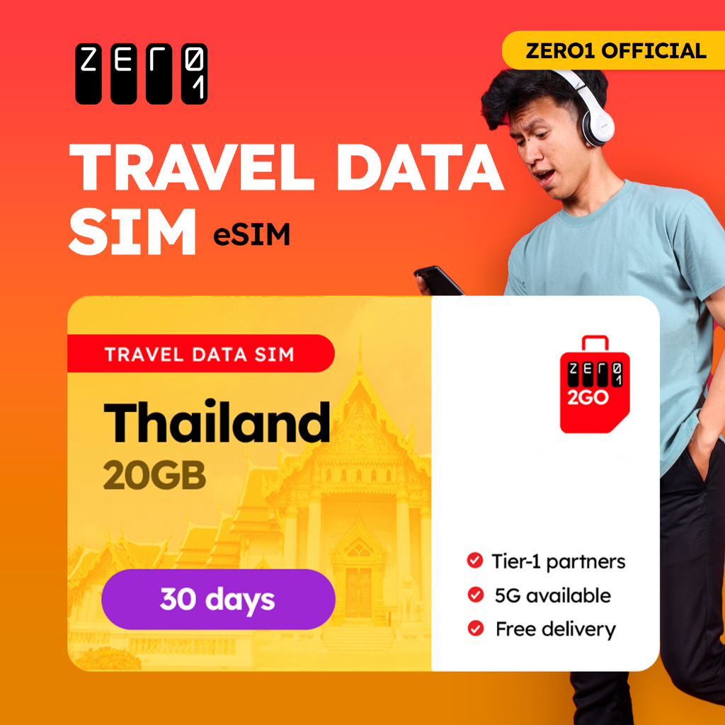 Thailand eSIM 30 days 20GB Data | 4G/5G | Zero1 2GO full speed Travel Data SIM | Shopee Singapore