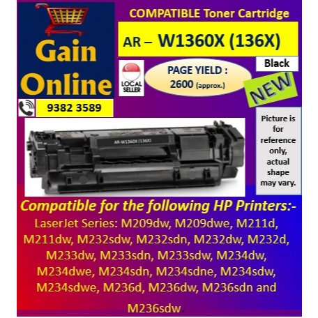 136X W1360X AR-W1360X (136X) Black Compatible Toner Cartridge for HP ...