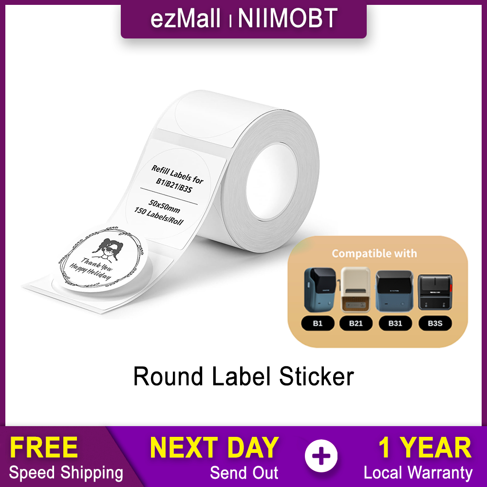 NIIMBOT B21 B1 B31 B3S Round Sticker Waterproof Thermal Label Paper ...