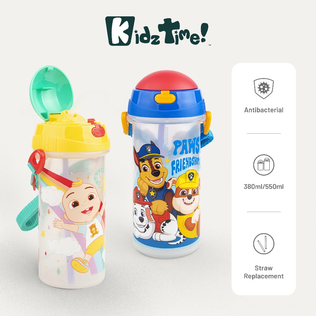 Kidztime 380ml/550ml Antibacterial Classic Sipper Kids Straw water bottle BPA Free pawpatrol ...