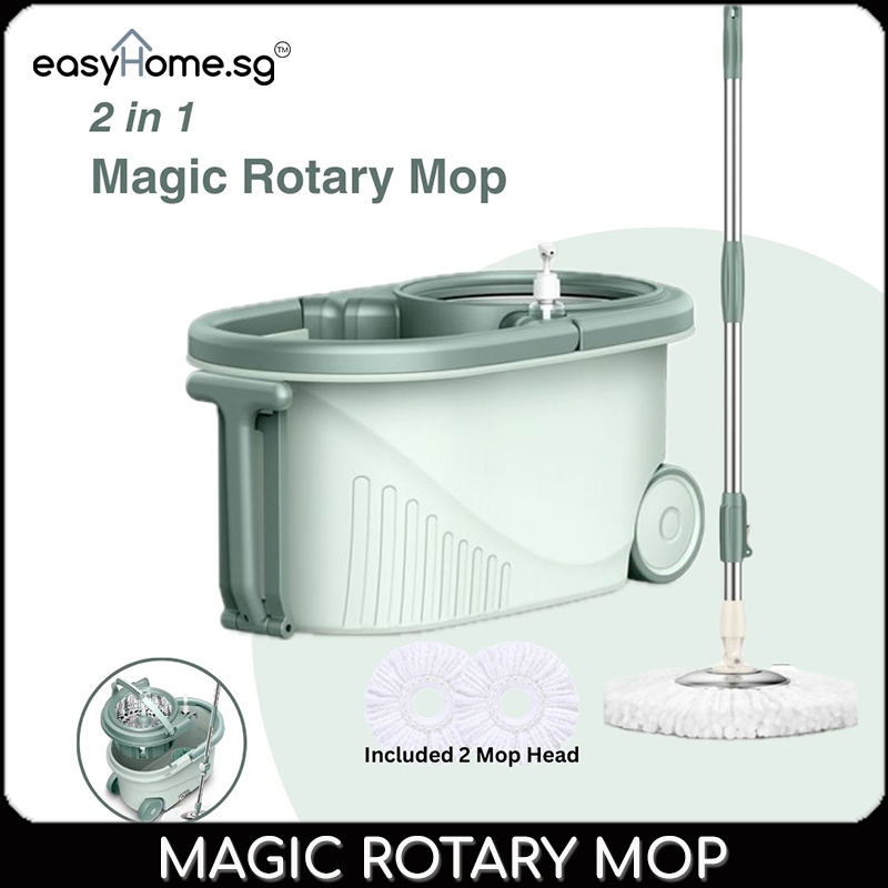Easyhome.sg 360 Spin Mop Set with Stainless Steel Basket + 2 Microfiber ...