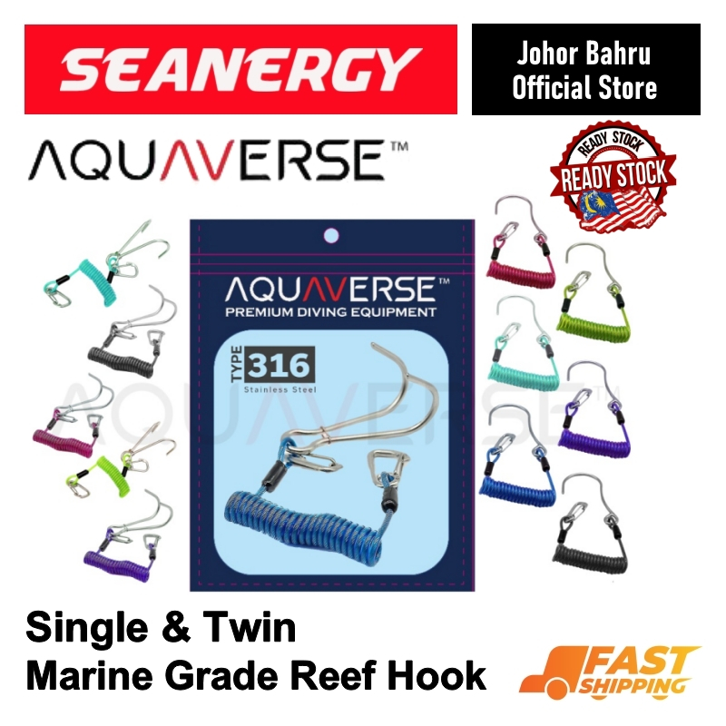 Aquaverse Twin Reef Hook with Stainless Steel Cable Spiral Coil Lanyard ...