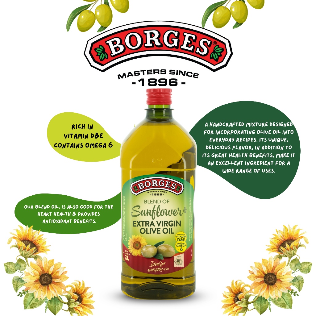 Borges Blend of Sunflower & Extra Virgin Olive Oil (2L) | Shopee Singapore