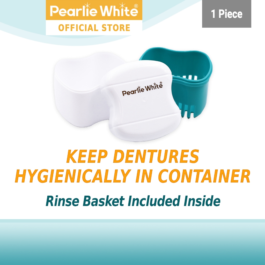 Pearlie White Denture Bath Denture Container with Rinsing Basket ...