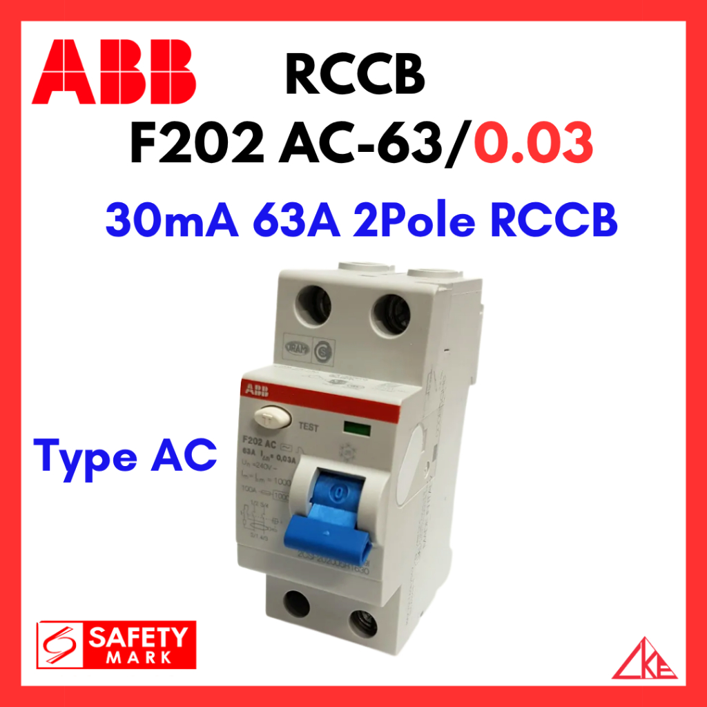 ABB RCCB F202 AC-63/0.03 30mA 63A 2 Pole | Shopee Singapore