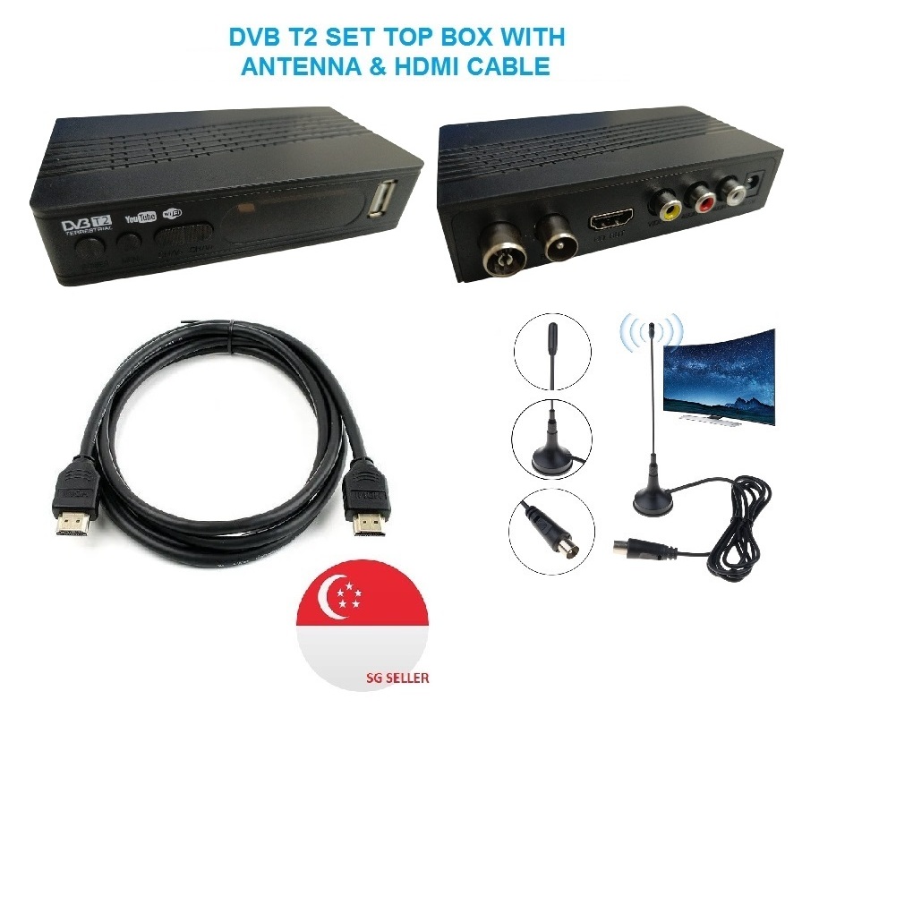 (SG) M2 DVB T2 DIGITAL TV BOX with HDMI CABLE & A10 1M Digital Antenna ...