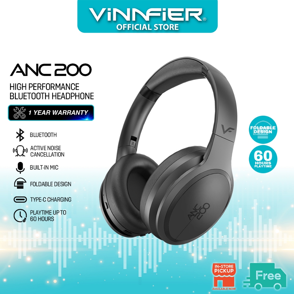 Vinnfier ANC 200 Noise Cancelling High Performance Bluetooth Headphones ...