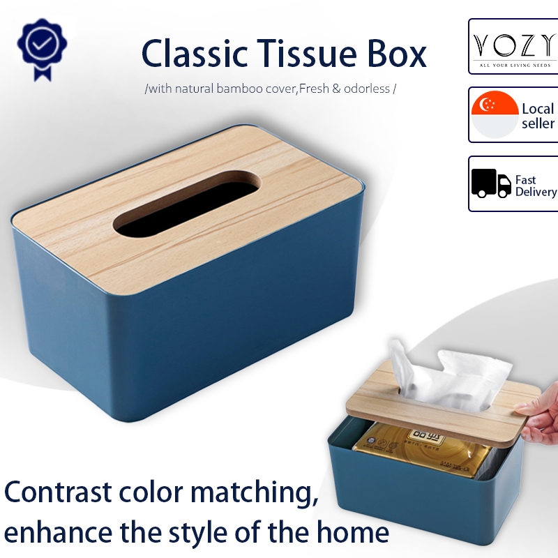 【SG STOCK】2️⃣pcs Classic Tissue Box Bamboo Wood Cover Desktop Tissue ...