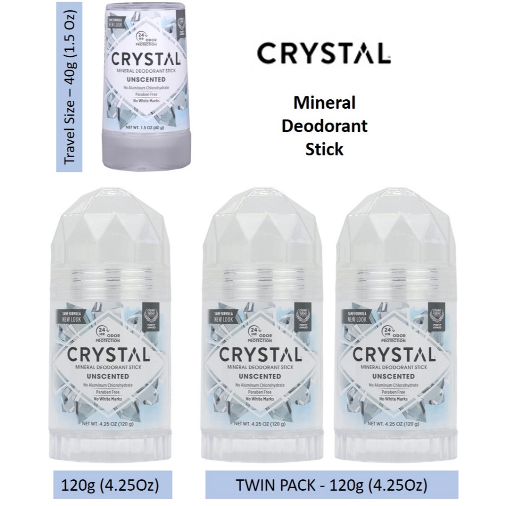 Crystal Deodorant Stick Unscented Normal 120g and Travel 40g Sizes ...