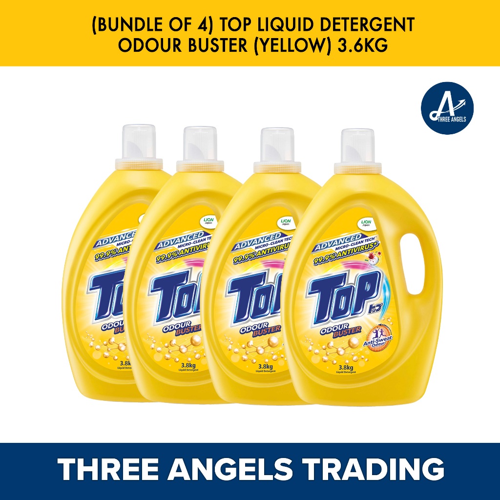 (Bundle of 4) TOP Liquid Detergent - Odour Buster (Yellow) 3.6kg ...
