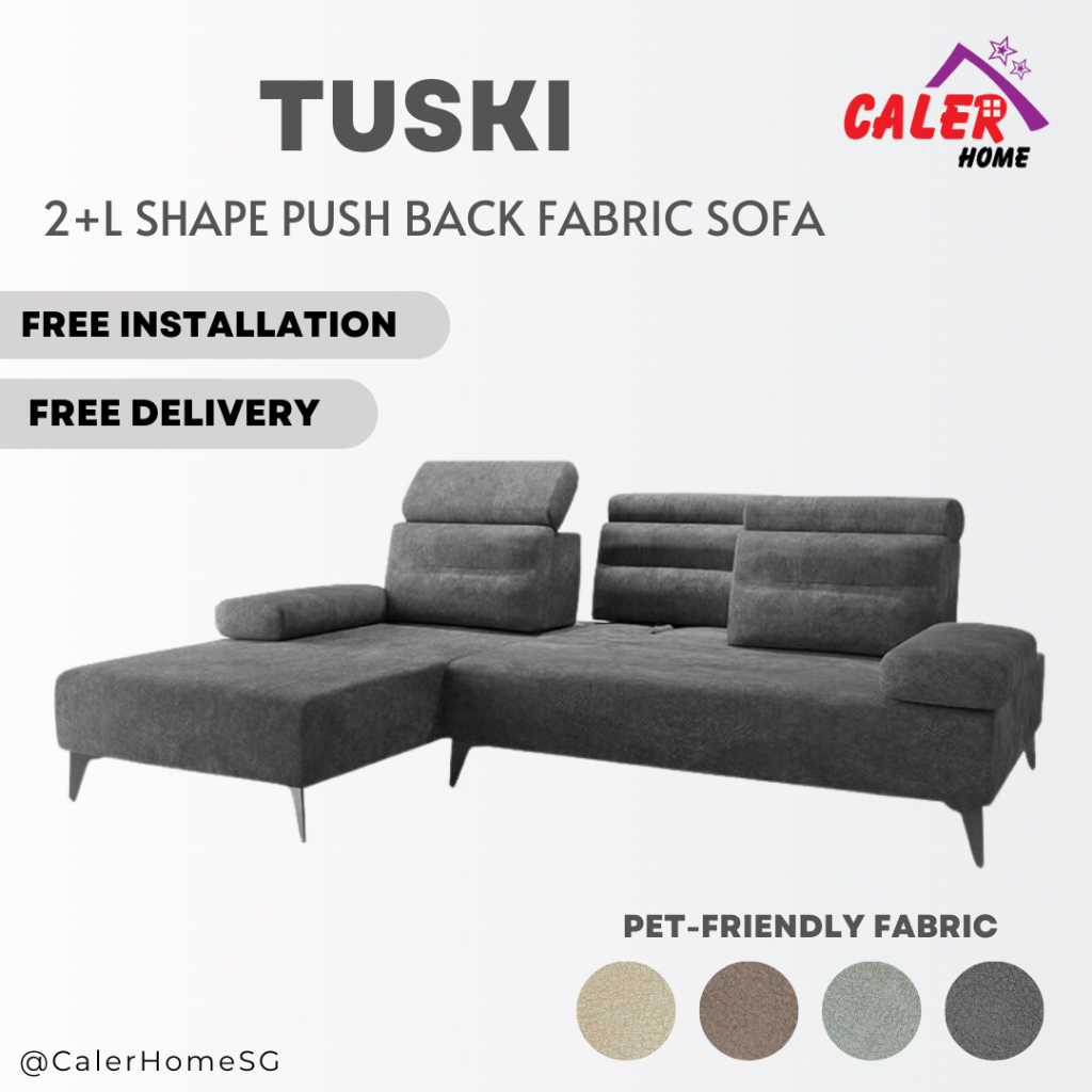 Tuski 2 + L-Shape Fabric Sofa (Water Repellent & Pet-Friendly Option) | Shopee Singapore